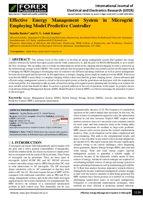 Pdf Effective Energy Management System In Microgrid Employing Model Predictive Controller