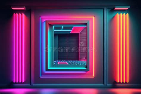 Wall With Neon Led Light Shapes Abstract Dark Glow Background Ai