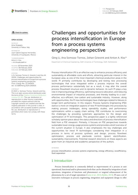 pdf challenges and opportunities for process intensification in