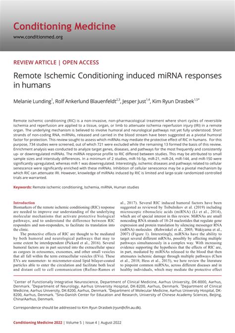 Pdf Remote Ischemic Conditioning Induced Mirna Responses In Humans