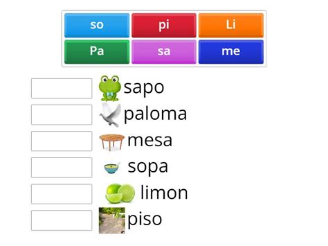 Silabas Match Up Silabas Match Up