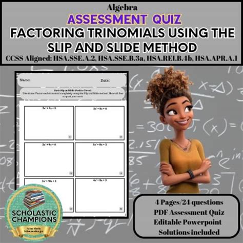 Factoring Trinomials Using Slip And Slide Method Algebra Assessment Quiz