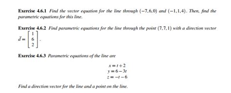 Solved Exercise 4 6 1 Find The Vector Equation For The Line Chegg Com