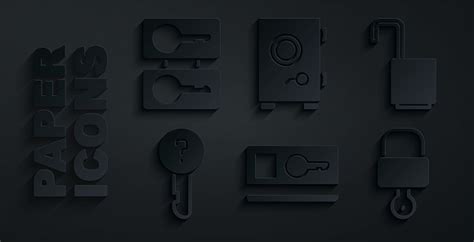 Set Key Card Open Padlock Undefined Key Lock And Safe And Casting Keys Icon Vector Stock