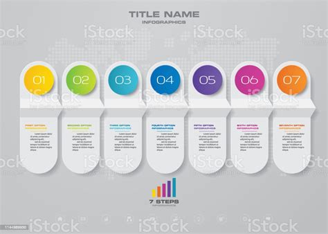 7 단계 타임 라인 인포 그래픽 요소입니다 7 단계 인포 그래픽 벡터 배너는 워크 플로우 레이아웃 다이어그램 프리 젠 테이 션 교육 또는 숫자 옵션에 사용할 수 있습니다