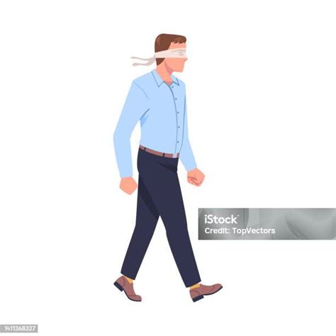 눈가리개를 쓰고 누군가를 신뢰하고 무언가에 대한 믿음을 가진 사람 캐릭터 벡터 일러스트 레이 션 감각 지각에 대한 스톡 벡터