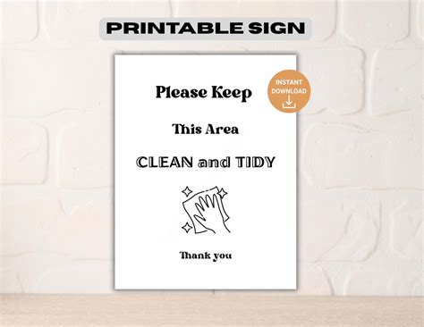 Please Keep Area Clean Sign Printable Pdf Us Letter A4 Etsy