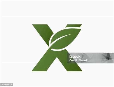 잎이 있는 소문자 X 에코 알파벳 로고타입 자연과 환경 디자인 요소 격리된 벡터 이미지 잎에 대한 스톡 벡터 아트 및 기타