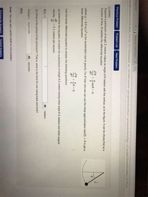 Solved Acl 2 Points Suppose A Pendulum Of Length L Meters