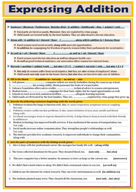 341 Addition English ESL Worksheets Pdf Doc