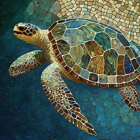 Premium Ai Image A Close Up Of A Turtle On A Mosaic Tile Floor