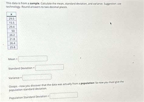 solved this data is from a sample calculate the mean