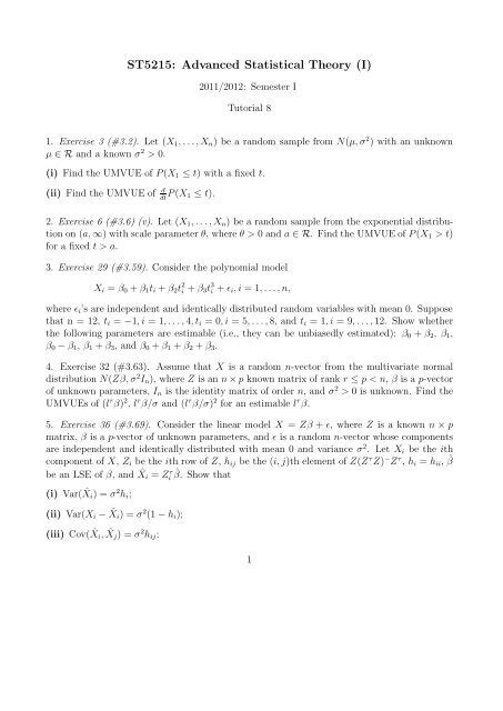 St5215 Advanced Statistical Theory