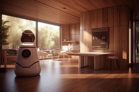 Interior Design For A Fully Automated House With Robot Assistant Generative Ai Illustration