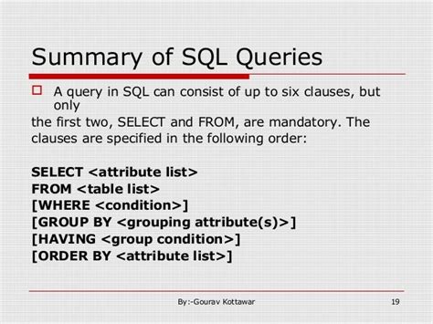 Sql Querys In Detail Sql Query Slides
