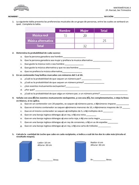 Examen 2o Parcial 3er Trimestre Pdf Matemáticas