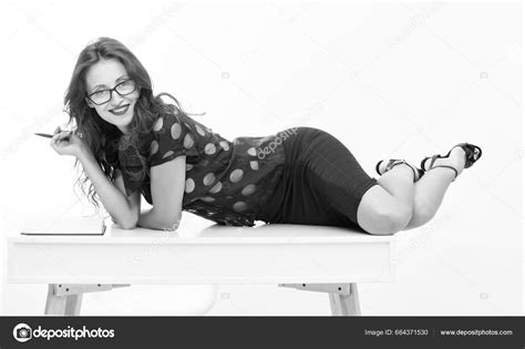 Photo Happy Elegant Sexy Woman White Studio Sexy Woman Office Stock