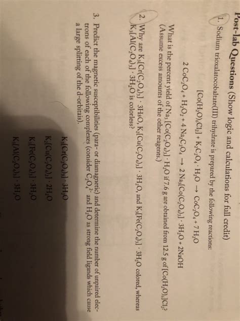 Solved Post Lab Questions Show Logic And Calculations For Chegg Com