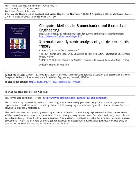 PDF Kinematic And Dynamic Analysis Of Gait Determinants Theory