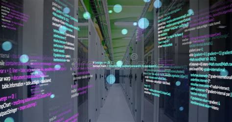 Animation Of Falling Lens Flares And Computer Language Over Server Room Stock Video Video Of