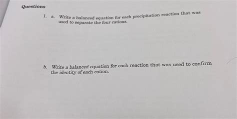 Solved 1 A Write A Balanced Equation For Each Chegg Com