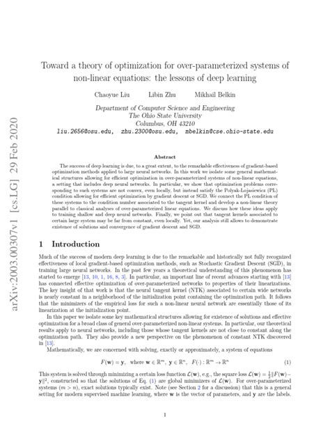 Toward A Theory Of Optimization For Over Parameter Pdf Mathematical Optimization Nonlinear