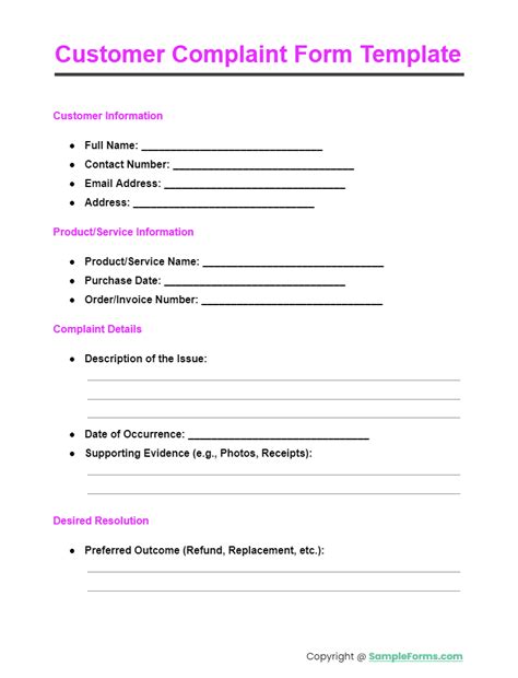 Customer Complaints Form Template