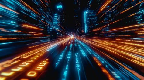 Glowing Binary Code Streams In A High Tech Futuristic Digital Scene