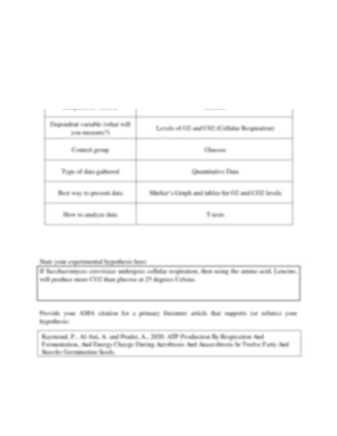 SOLUTION Cellular Respiration Experimental Design Prelab Report Studypool