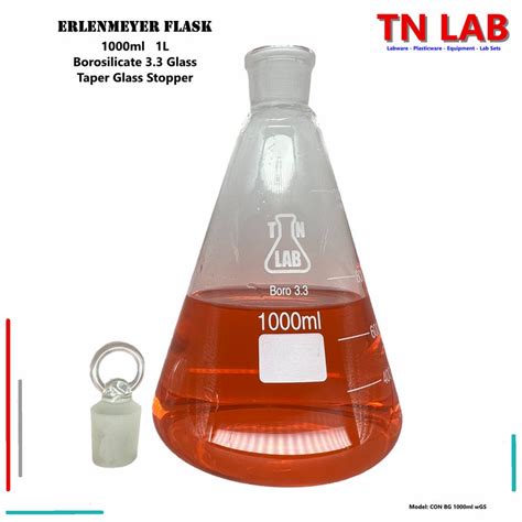 Tn Lab Conical Erlenmeyer Flask Borosilicate Glass 1000ml Glass Stopper