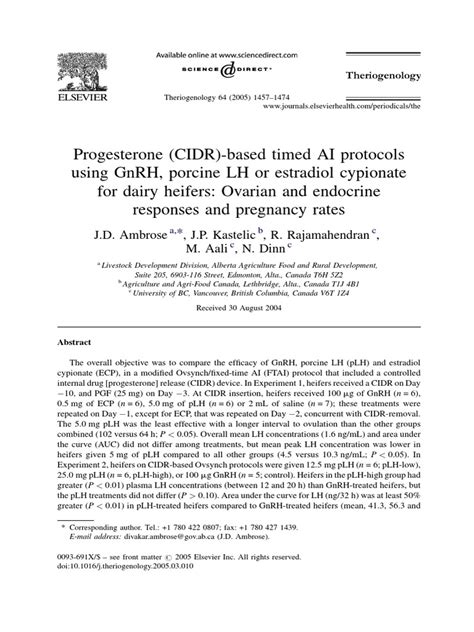 Progesterone Cidrbased Timed Ai Protocols Pdf Luteinizing Hormone