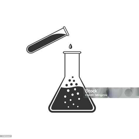 테스트 튜브 및 플라스 크화학 실험실 테스트 아이콘 절연 실험실 유리 간판 평면 디자인입니다 벡터 일러스트 개발에 대한 스톡