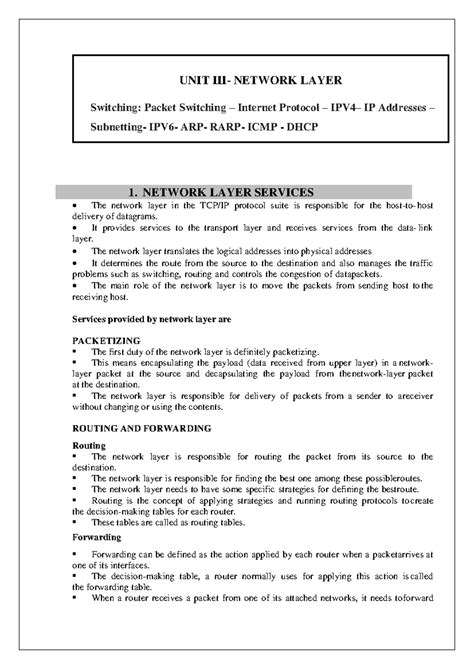 Cn Unit 3 The Network Layer In The Tcpip Protocol Suite Is