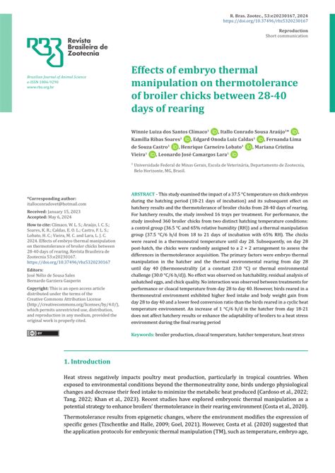 Pdf Effects Of Embryo Thermal Manipulation On Thermotolerance Of