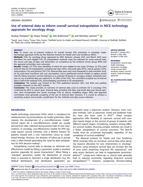 Pdf Use Of External Data To Inform Overall Survival Extrapolation In Nice Technology
