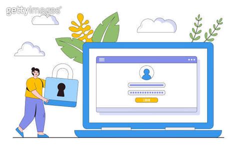 flat laptop computer with people padlock and password security access