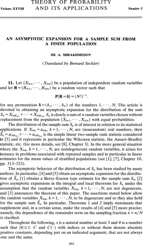 An Asymptotic Expansion For A Sample Sum From A Finite Population