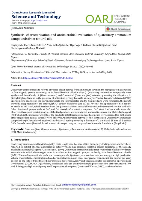 Pdf Synthesis Characterization And Antimicrobial Evaluation Of Quaternary Ammonium Compounds