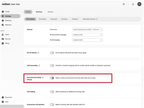 Configure Personal Call Routing In User Hub