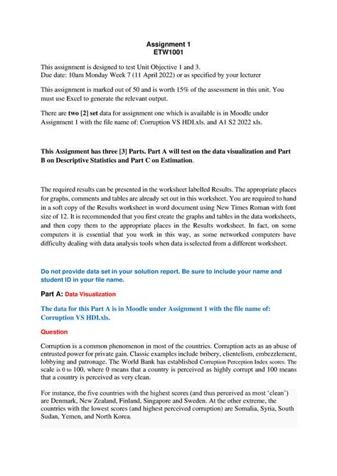 Assigment 1 Etw1001 Assignment 1 For Instance The Five Countries With The Highest Scores