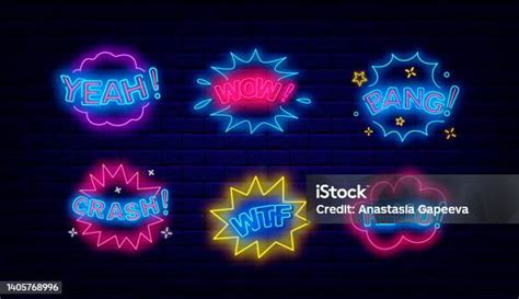 만화 연설 거품 네온 사인 컬렉션 충돌 와우 및 새로운 쾅 예 및 Wtf 팝 아트 디자인 벡터 일러스트 레이 션 Wtf 문구에 대한 스톡 벡터 아트 및 기타 이미지 Istock