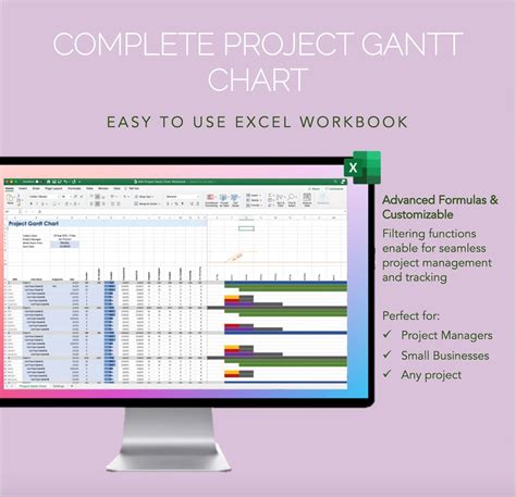 Complete Project Gantt Chart Excel Workbook Instant Download Etsy