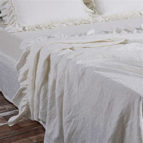 Ruffle Flat Sheets Ruffle Flat Linen Bed Sheet Linen Bedding 100