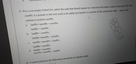 Solved 15. For a non-empty linked list, select the code that | Chegg.com