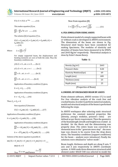 Irjet Vibration Analysis Of Simply Supported Beam With Varying Crack