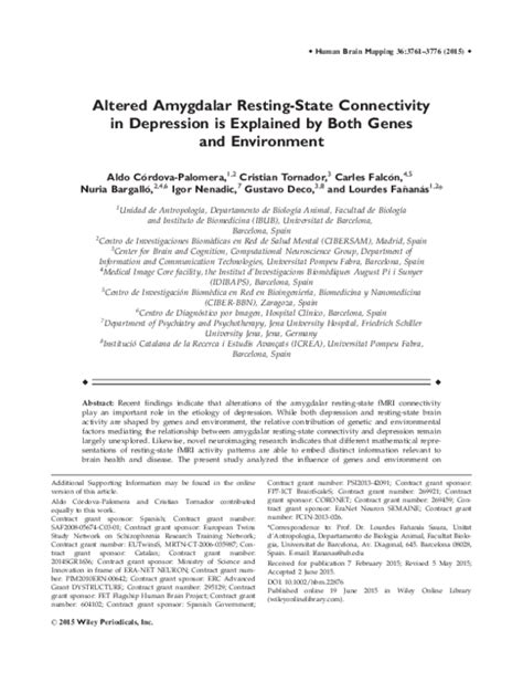 Pdf Altered Amygdalar Resting State Connectivity In Depression Is