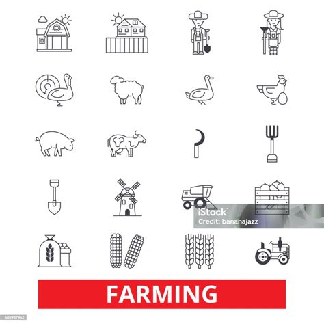 농업 정원 식물 트랙터 수확 마 농장 농부 농업 라인 아이콘 편집 가능한 스트로크입니다 평면 디자인 벡터 그림 기호 개념입니다 흰색 배경에 고립 된 선형 표시 0명에 대한