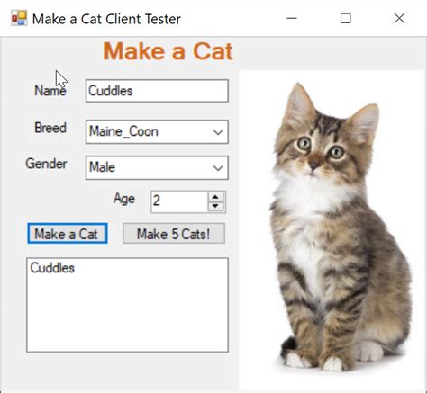 Wcf “make A Cat” Service Application And Client “tester” Windows Form