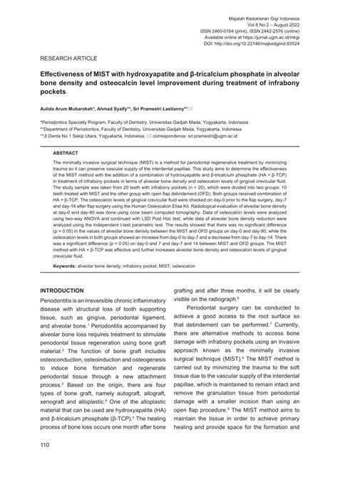 Pdf Effectiveness Of Mist With Hydroxyapatite And β Tricalcium Phosphate In Alveolar Bone