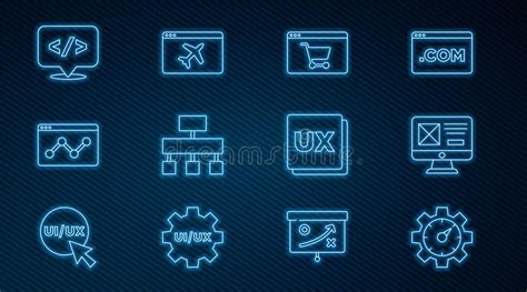 Set Line Website Statistic Ui Or Ux Design Online Shopping On Screen Site Map Front End